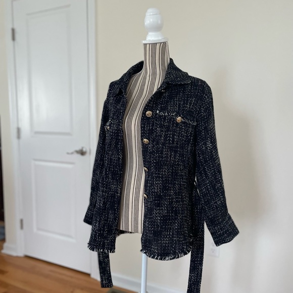 Maje | Jackets & Coats | New Maje Navy Tweed Jacket Size 38 Us M | Poshmark
